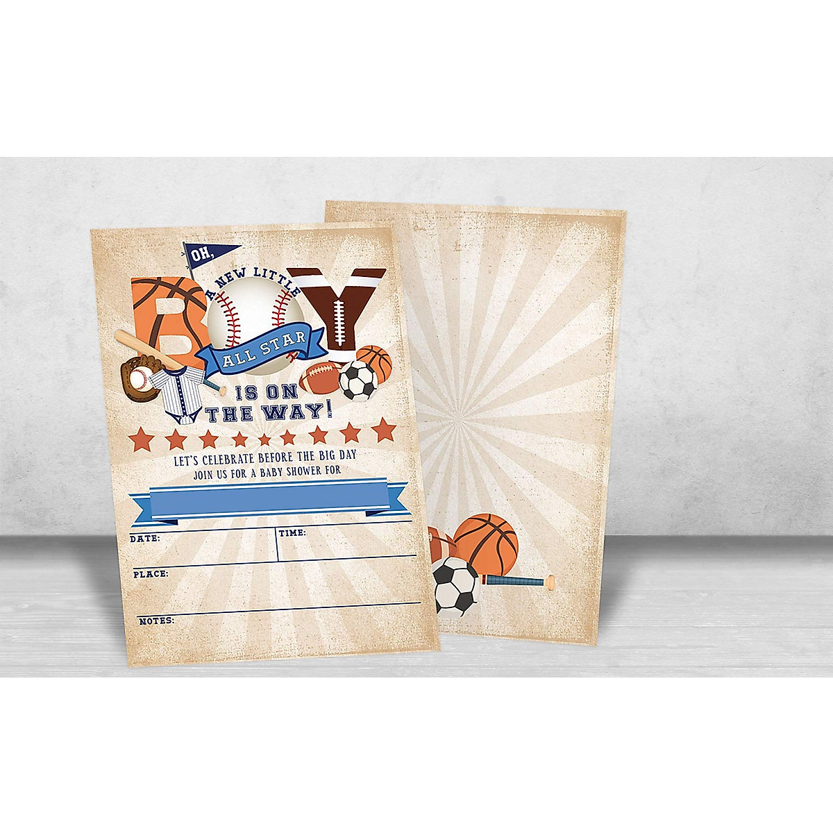 Your Main Event Prints All Star Sports Baby Shower Invitations - Football, Baseball, Basketball Boy Baby Shower Invitations - 20 Fill-in Style - Envelopes Not Included