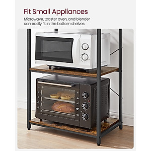 VASAGLE Coffee Bar, Baker’s Rack for Kitchen with Storage, 6-Tier Kitchen Shelves with 6 Hooks, Microwave Stand, Industrial, 15.7 x 23.6 x 65.7 Inches, Rustic Brown and Black UKKS024B01