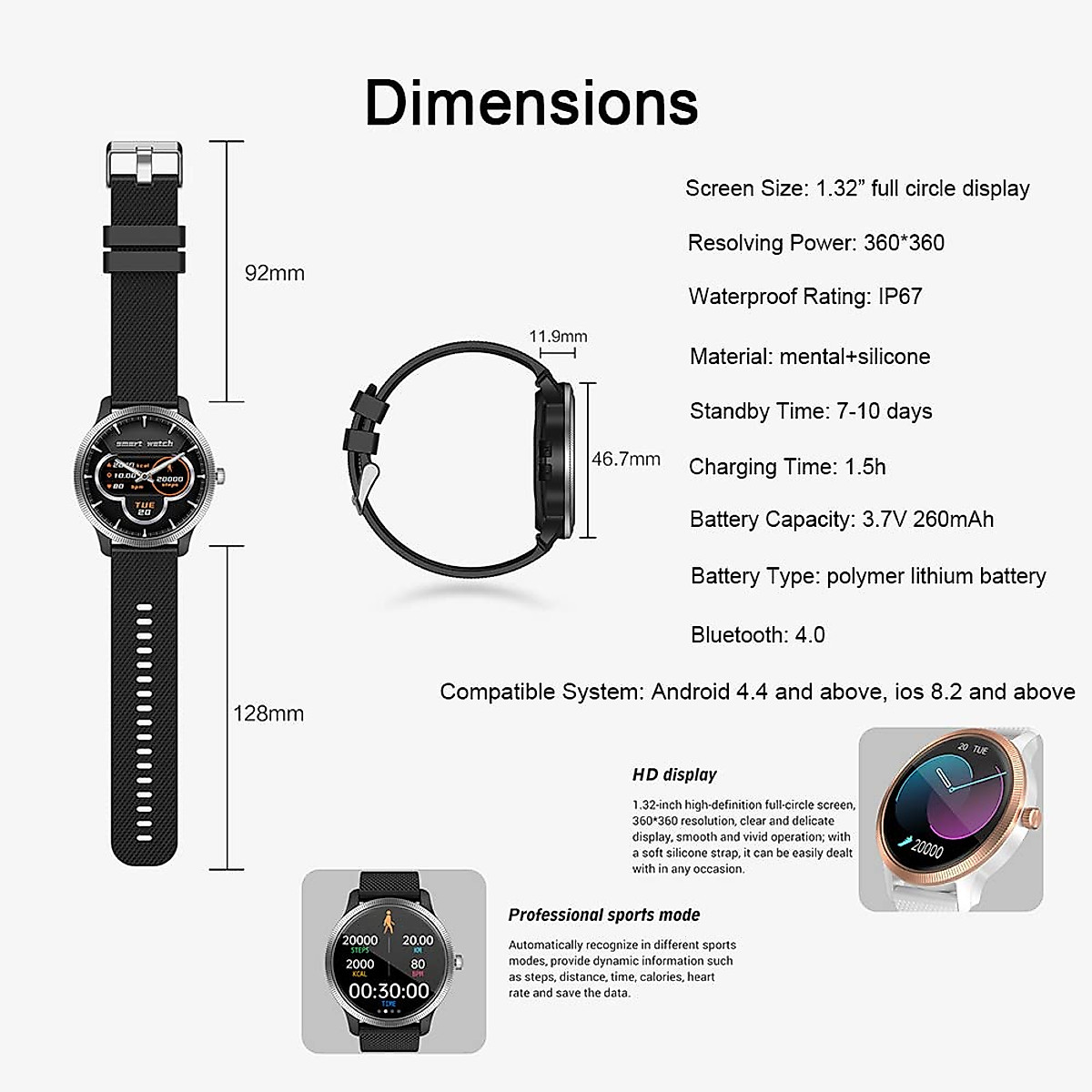 SEDSEY Smart Watch, Fitness Activity Tracker Smart Watches with Call Text Heart Rate Sleep Monitor Pedometer IP67 Waterproof Women Men Smartwatch for Android iOS Phone