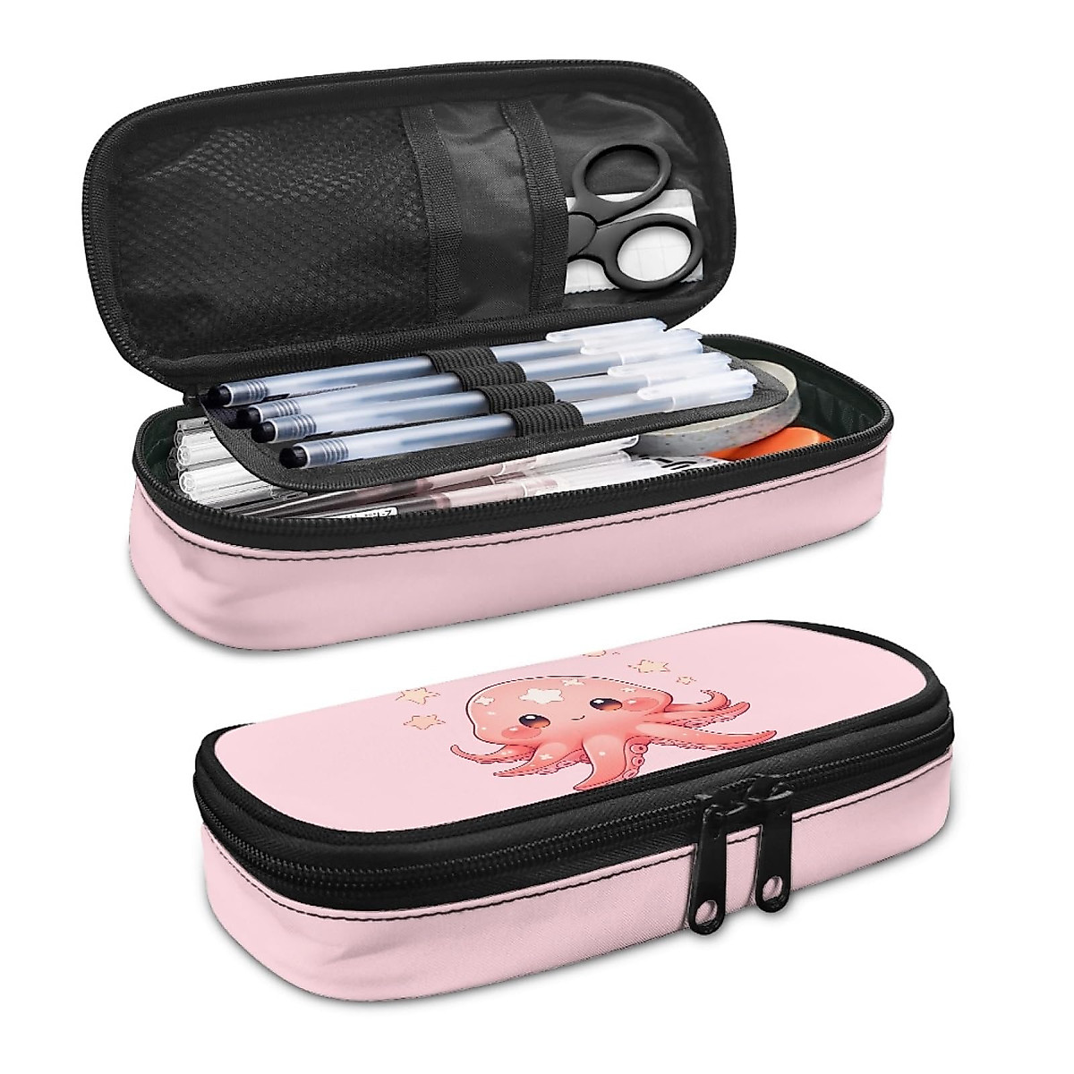 AQYAPTOIY Octopus Star Pencil Case for Kids Special Pencil Bag for Girls Boys Cute Pencil Pouch with Visible Grid Pencil Box for 2Nd 3Rd Children Pencilcase Coin Purse for School Supplies