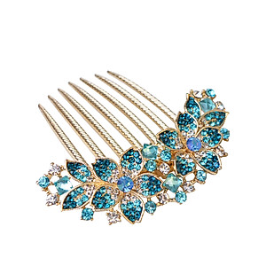 Sankuwen Women Rhinestone Inlaid Flower Hair Comb Hairpin Barrette Accessory,Also Perfect Mother's Day Gifts for Mom (Blue)