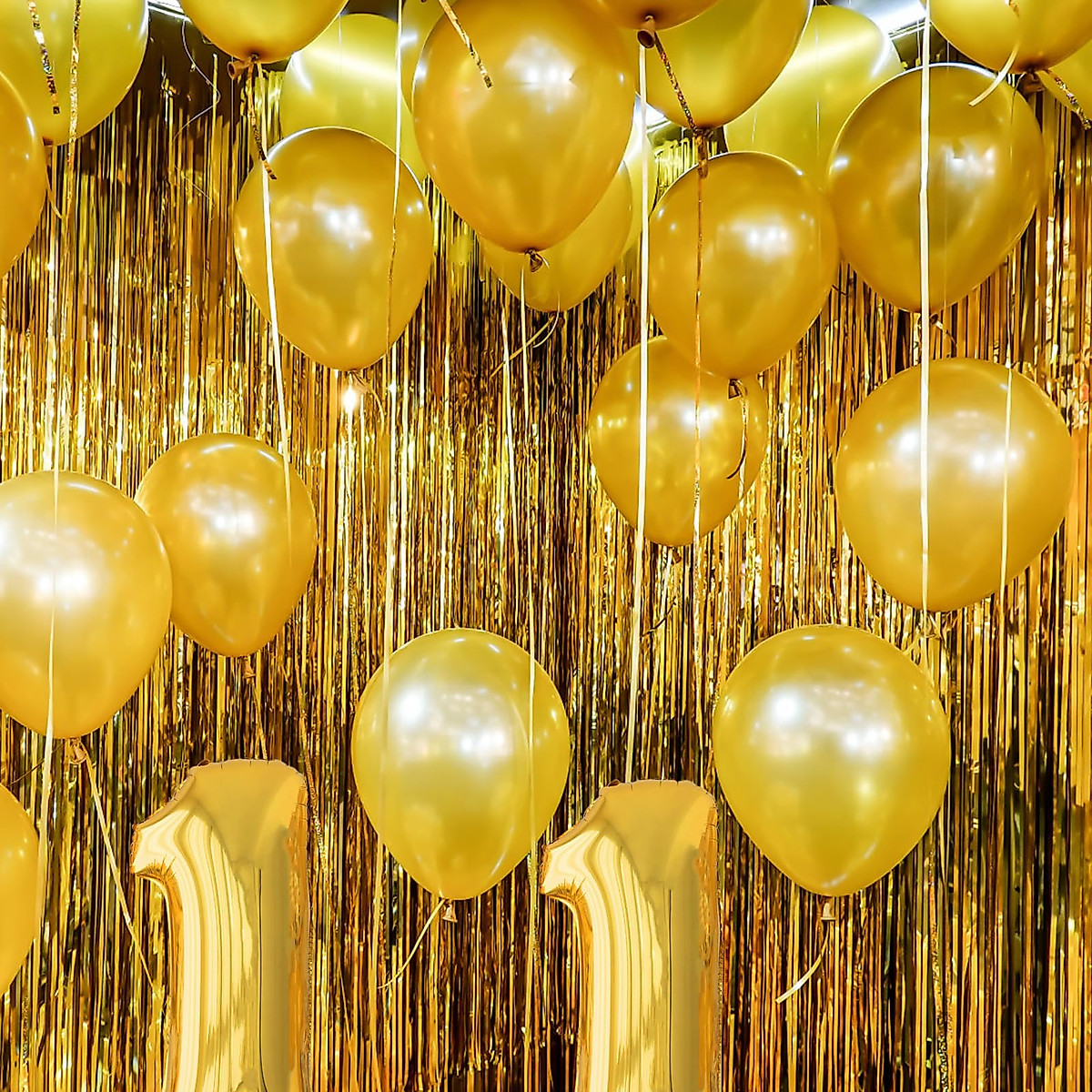 3 Pack Party Backdrop Decorations, 3.28 x 9.84 ft Gold Birthday Backdrop Tinsel Curtain Backdrop Birthday Decor Party Streamers Party Supplies for Birthday Wedding Graduation Bachelor Party