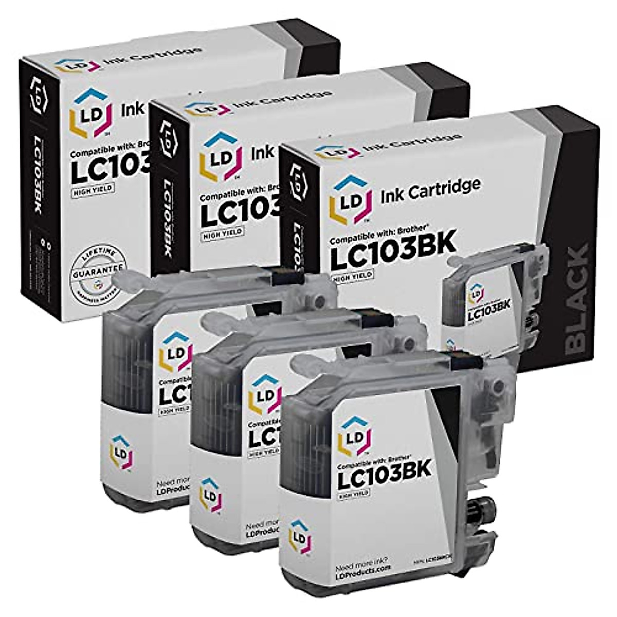 LD Products Compatible Ink Cartridge Replacement for Brother LC103 LC103BK High Yield (Black, 3-Pack) for MFC J245, J285DW, J450DW, J470DW, J475DW, J650DW, J6720DW, J6920DW, J870DW, J875DW, DCP-J152W