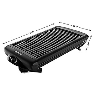 Chefman Electric Smokeless Indoor Grill w/Non-Stick Cooking Surface & Adjustable Temperature Knob from Warm to Sear for Customized BBQing, Dishwasher Safe Removable Water Tray, Black
