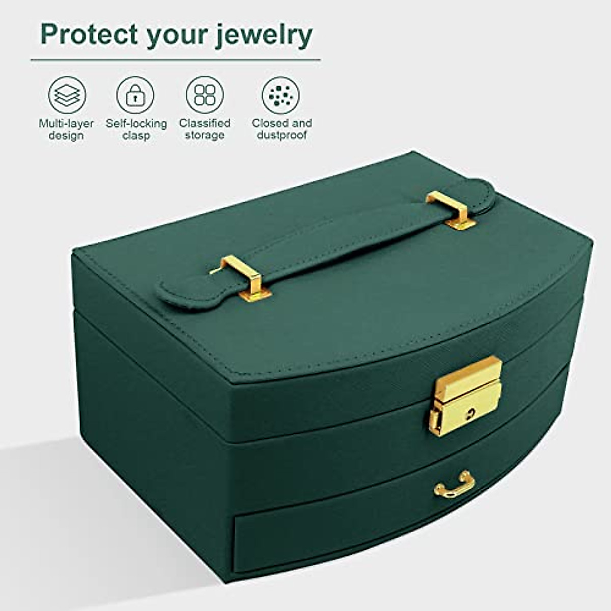 XKY Jewelry Box for Women Girls-2 Layer Jewelry Organizer with Removable Tray Display Earrings Bracelets Rings Necklaces-Small Travel Jewelry Box in PU Leather with Soft Velvet Lining-Ideal Gift-green