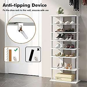 COSTWAY 7 Tiers Shoe Rack, Double Rows Vertical Tall Narrow Patented Shoe Organizer, Free Standing Shoe Rack for Small Space, Entryway, Closet, Living Room, Bedroom (White)