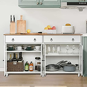 Buffet Cabinet Storage Sideboard with 2 Drawers and 4 Doors, 55" Modern Coffee Bar Cabinet with Storage, Credenza Kitchen Buffets Sideboards Cabinet Console Table for Dining Living Room, White