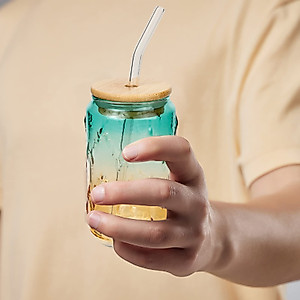 Hemoton Drinking Cup Glass Cups Water Cups Drinking Glasses with Bamboo Lids and - 12oz (350ml) Can Shaped Cups, Beer Glasses, Iced Coffee Glasses (Orange) Cold Drink Cups Flutes