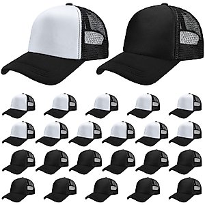 Giegxin 24 Pcs Trucker Hats Bulk Beach Hats for Men Mesh Back Ball Cap Rugged Classic Baseball Trucker Hat for Men and Women (Black, Black and White,Mesh Style)