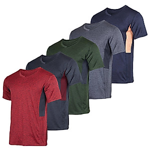 Real Essentials Men's V Neck Quick Dry Fit Tshirt, Set 4, XXL, Pack of 5