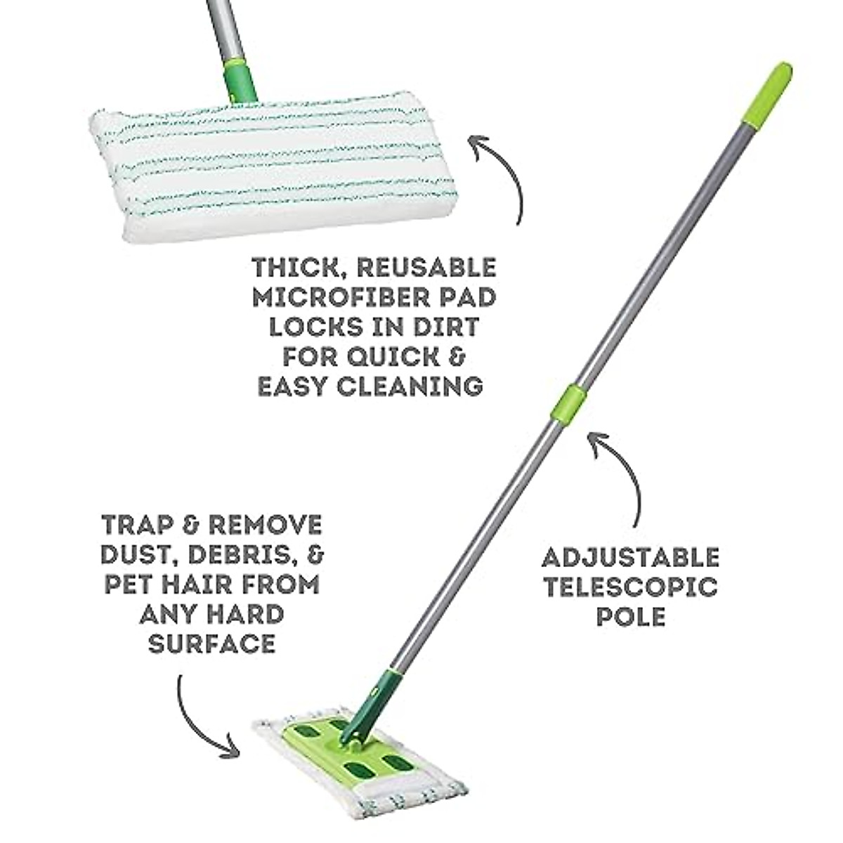 Quick Shine Sustainable Hard Surface Floor Mop Kit with 3 Reusable Pads & 1 Safer Choice Floor Finish Cleaner 16oz | Use Wet + Dry | Squirt, Spread, Done | Hardwood, Luxury Vinyl Plank, Laminate