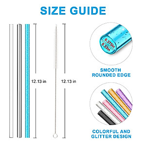8PCS Color Replacement Straws for Stanley Owala Simple Modern, Alwenid Reusable Glitter Clear Stainless Steel Straws Accessories for Tumbler Mug Cup, BPA Free and Dishwasher Safe(7*Tritan+1*Metal)