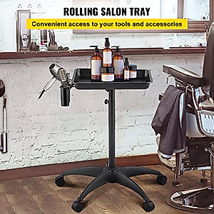 VEVOR Mayo Stand Medical Tray, Height Adjustable Stainless Steel Salon Tray Easy Assemble Tattoo Cart Lab Tray with 2 Cups & 1 Metal Ring for SPA Clinic Personal Care Lab Hospital Dentistry, Black