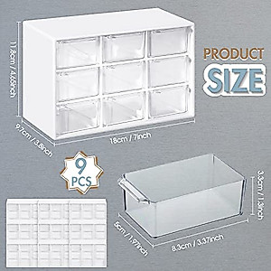 Rtteri 9 Pieces Mini Drawer Organizer Plastic Desktop Storage Box Desk Craft Organizer with 9 Clear Drawers for Office Home Jewelry Small Parts Belongings Cosmetics Collection, Wall Mounted (White)