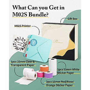 Phomemo 300dpi Mini Note Printer- Bluetooth Portable Thermal Pocket Printer for Home/Office/School, for Planer, Teacher, DIY, Students, with Total 6 Rolls Paper, Cyan