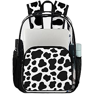 bisibuy Cow Print White And Black Clear Backpack Stadium Approved Heavy Duty PVC Transparent Backpacks Large See Through Bag for Work Travel Sports Events Concerts