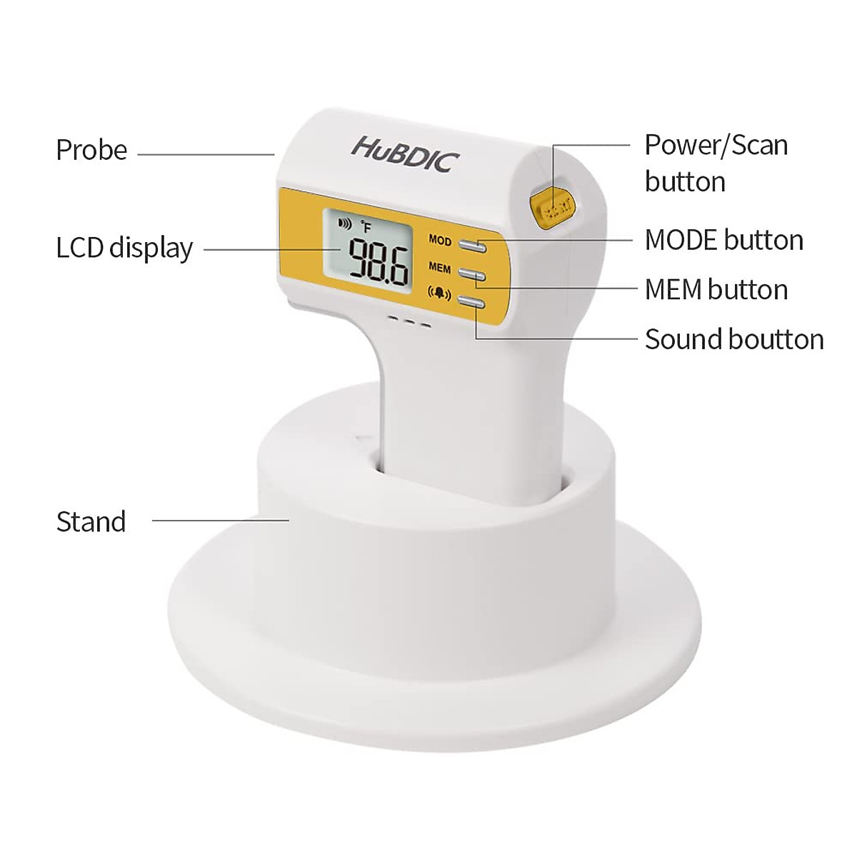 Medical Grade Infrared Non-Contact Forehead Thermometer, Digital Infrared Thermometer for Adults and Kids, Touchless Baby Thermometer, LCD Display and Memory Function (Yellow)