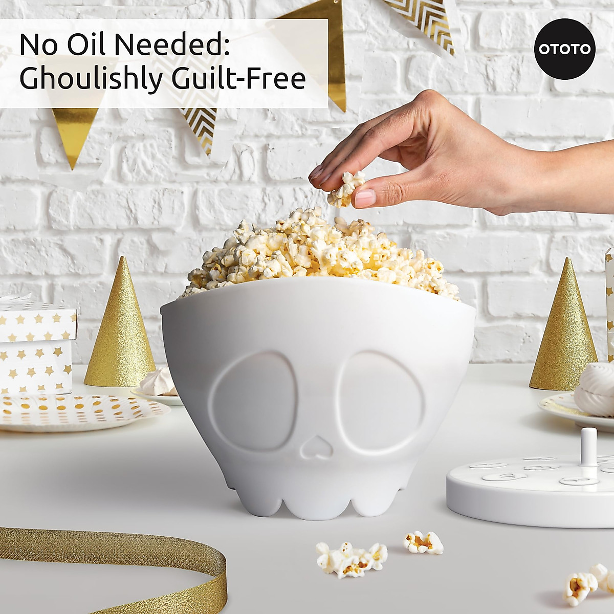 NEW!!! OTOTO Scary Poppings Microwave Popcorn Popper - Gothic Popcorn Microwave Popper, Silicone Microwave Popcorn Popper, Collapsible Bowl Popcorn Bowls, Halloween Goth Accessories Goth Gifts (White)