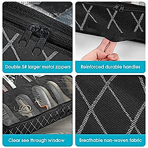 BAYUTE Under Bed Shoe Storage Organizer - 2 Pack Set with Zipper and Handle, Transparent Window, Foldable Non Woven Shoe Organizer (BLACK)