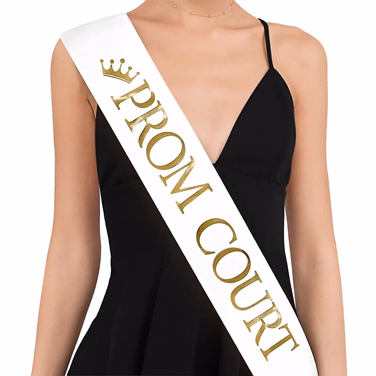 "Prom Court" Sash - Set of 2 - School Dance Graduation Party School Party Accessories, White with Gold Print …