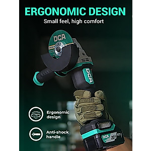 DCA Cordless Angle Grinder 20V 4-1/2 inch, 4.0Ah Battery & 2A Fast Charger, 8500RPM Brushless Motor, Power Angle Grinder with Cutting & Grinding Wheels, Flap Discs for Wood Metal & Rust Removal