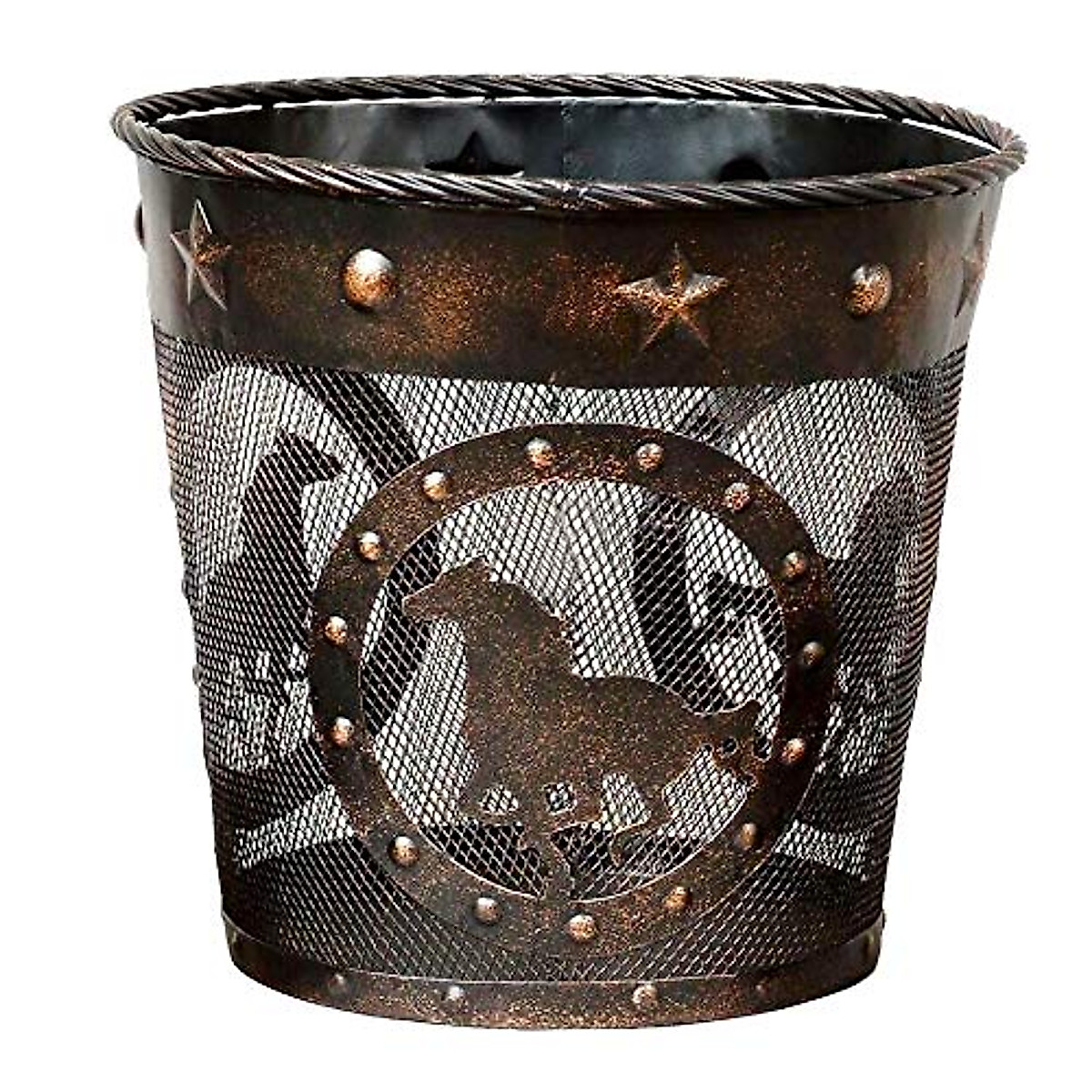 Aeiniwer Western Horse, Rope Trim Metal Wastebasket