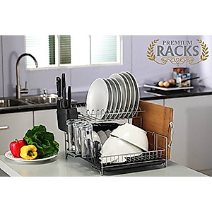 Premium Racks Professional Dish Rack - 304 Stainless Steel - Fully Customizable - Microfiber Mat Included - Modern Design - Large Capacity