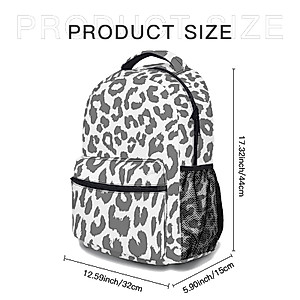 Nerxy Snow Leopard Backpack for School - Cheetah Spots School Backpack White White Grey Animal Skin School Bag Laptop Book Bag Fits 14 Inch Laptop Rucksack Daypack