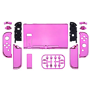 eXtremeRate DIY Replacement Shell Buttons for Nintendo Switch, Back Plate for Switch Console, Housing with Full Set Buttons for Joycon Handheld Controller - Chrome Pink [No Electronics Parts]