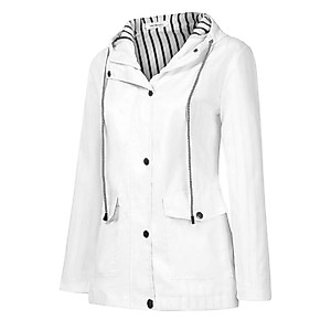 CapsA Women Womens Rain Jacket Outdoor Plus Jackets Waterproof Hooded Raincoat Windbreaker Striped Climbing Hiking Trench Coats