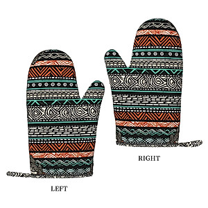 Ethnic Turtle Striped Printed Oven Mitts Heat Resistant Oven Gloves Non-Slip Silicone Kitchen Gloves for Cooking Baking BBQ Gloves 1 Pair