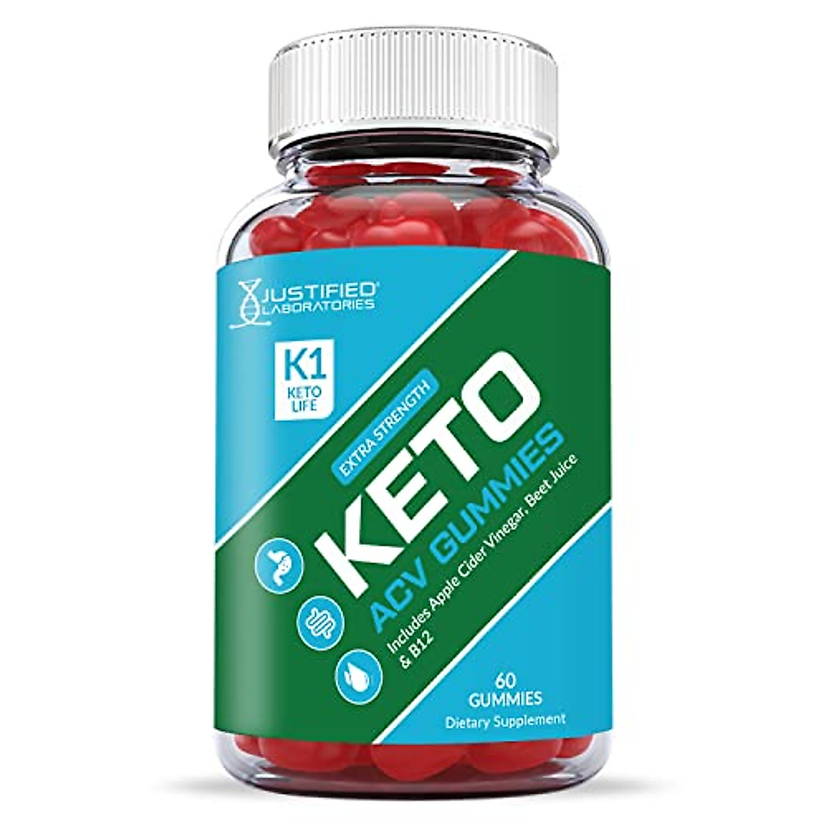 Justified Laboratories (5 Pack) K1 Keto Life ACV Gummies 1000MG with Pomegranate Juice Beet Root B12 300 Gummys