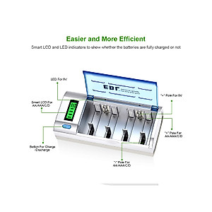 EBL 906 Smart Charger for AA AAA C D 9V Rechargeable Batteries with 4 Pieces 5000mAh C Rechargeable Batteries