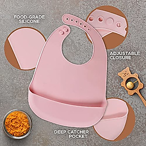 Baby Pick Silicone Bibs For Babies- BPA-Free Waterproof Bib With Pocket- Dishwasher Safe Feeding Bib With Food Catcher (Pink)
