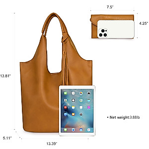 Montana West Hobo Purses and Handbags for Women Vegan Leather Shoulder Bag Top Handle Purse Set 2 pcs with Tassel MWC2-079BR