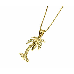 Arthur's Jewelry 14K solid yellow gold medium diamond cut Hawaiian island palm tree charm pendant
