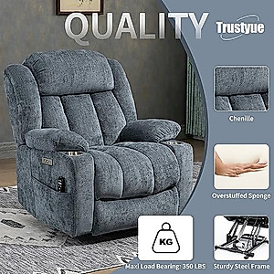 Trustyue Power Lift Recliner Chair for Elderly, Lift Chair with Full-Body Massage and Heat, Hand Remote Control, Upgraded Powerful Motor, USB Ports, Stainless Steel Cup Holders, Chenille Blue