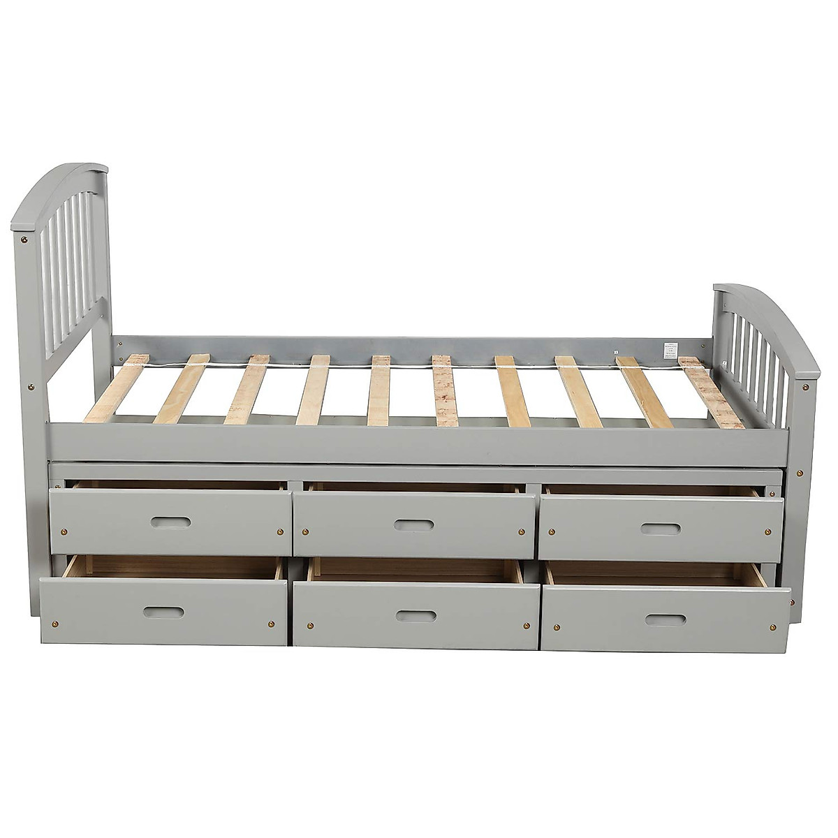 Merax Twin Size Platform Storage Bed Solid Wood Bed with 6 Drawers, Multifunctional Loft Bed for Kids Boys&Girls No Box Spring Needed