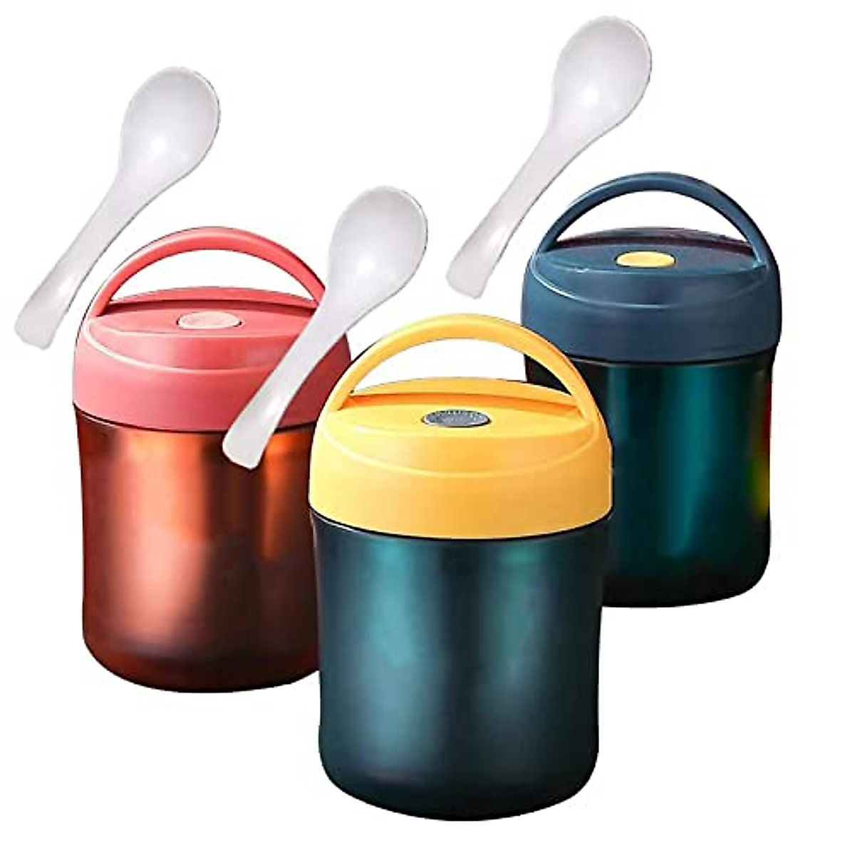 LGsilent Food Thermos 17 Ounce Stainless Steel Vacuum Insulation Lunch Container With Spoon， Insulated Food Jars for Adults and Children（red） 5.9x3.8in