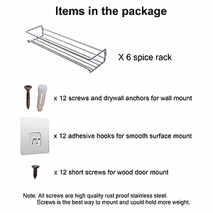 6 Pack. Wall mount spice rack organizer for cabinet. Spice shelf. Seasoning organizer. Pantry door organizer. Spice storage. 12 x 3 x 3 inches. Premium Present brand