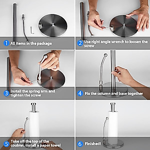 Paper Towel Holder Stand Stainless Steel Easy Tear Paper Towel Holder with Adjustable Spring Arm for Kitchen Bathroom