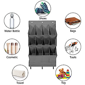 BestFire Over The Door Shoe Organizers, Large Hanging Shoe Organizer with 24 Pockets, Oxford Cloth Shoe Storage Organizer for Men Women Kids Shoe Storage, Grey, 2 Pack
