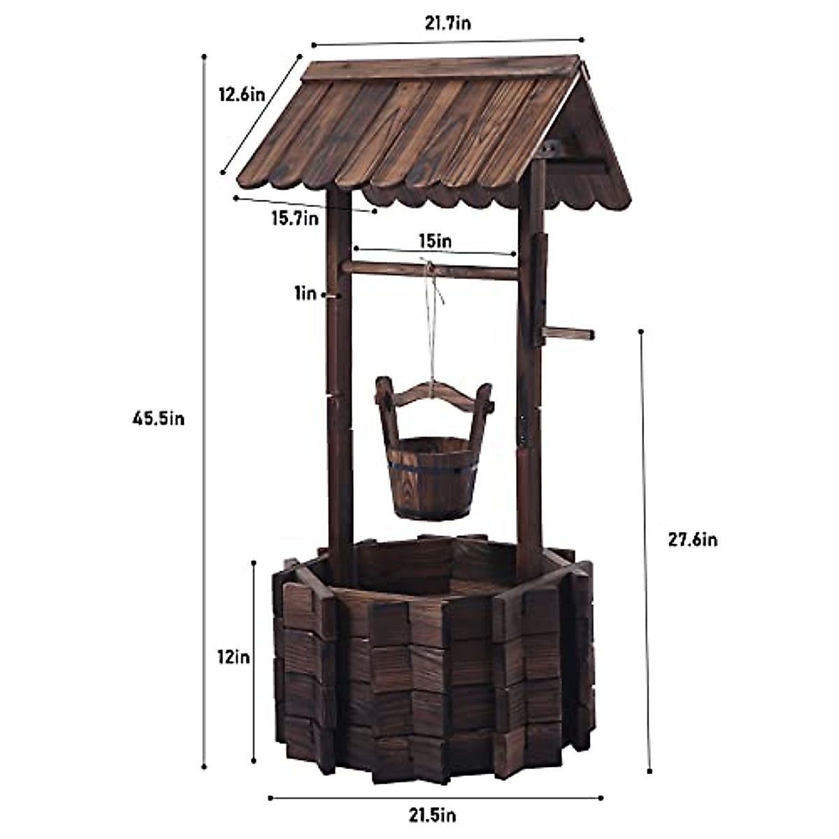 Notume Wooden Wishing Wells for Outdoors with Hanging Bucket , Wishing Well Planters Rustic Style Patio Garden Ornamental, Brown