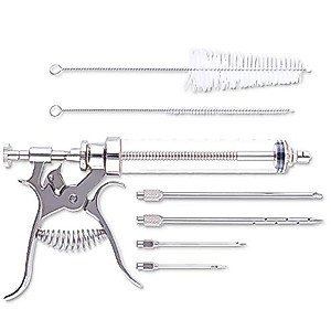 J&B Goods Professional Automatic BBQ Meat Marinade Injector Gun Kit with Case, 2 oz Large Capacity Barrel and 4 Commercial Grade Marinade Needles.