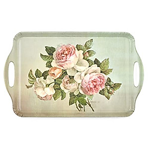 Pimpernel Antique Roses Collection Large Handled Tray | Serving Tray for Lunch, Coffee, or Breakfast | Made of Melamine for Indoor and Outdoor use | Measures 18.9" x 11.6" | Dishwasher Safe