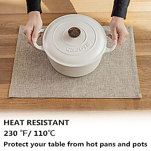 Demetex Linen Placemats Set of 4 Heat Resistant Wipeable Cloth Table Place Mats for Dining Table Indoor Restaurants, 13 x 19 inches, Linen