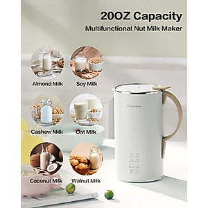 MOKKOM Nut Milk Maker, Automatic Almond Milk Machine for Homemade Plant-Based Milk, Oats, Soy, Dairy Free Beverages, 20 oz Soy Milk Maker with Delay Start/Keep Warm/Self-Clean/Boiling, Pearl White
