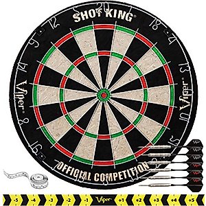 Viper by GLD Products Shot King Regulation Bristle Steel Tip Dartboard Set with Bullseye Metal Radial Spider Wire Compressed Sisal Board with Rotating Number Ring Includes 6 Darts Black