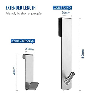 Simtive Extended Shower Door Hooks (7-Inch), Over Door Hooks for Bathroom Frameless Glass Shower Door, Towel Hooks, 2-Pack, Silver