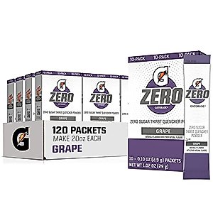 Gatorade G Zero Powder, Grape, 0.10oz Packets, Makes 20 ounces, 10 Count (Pack of 12)